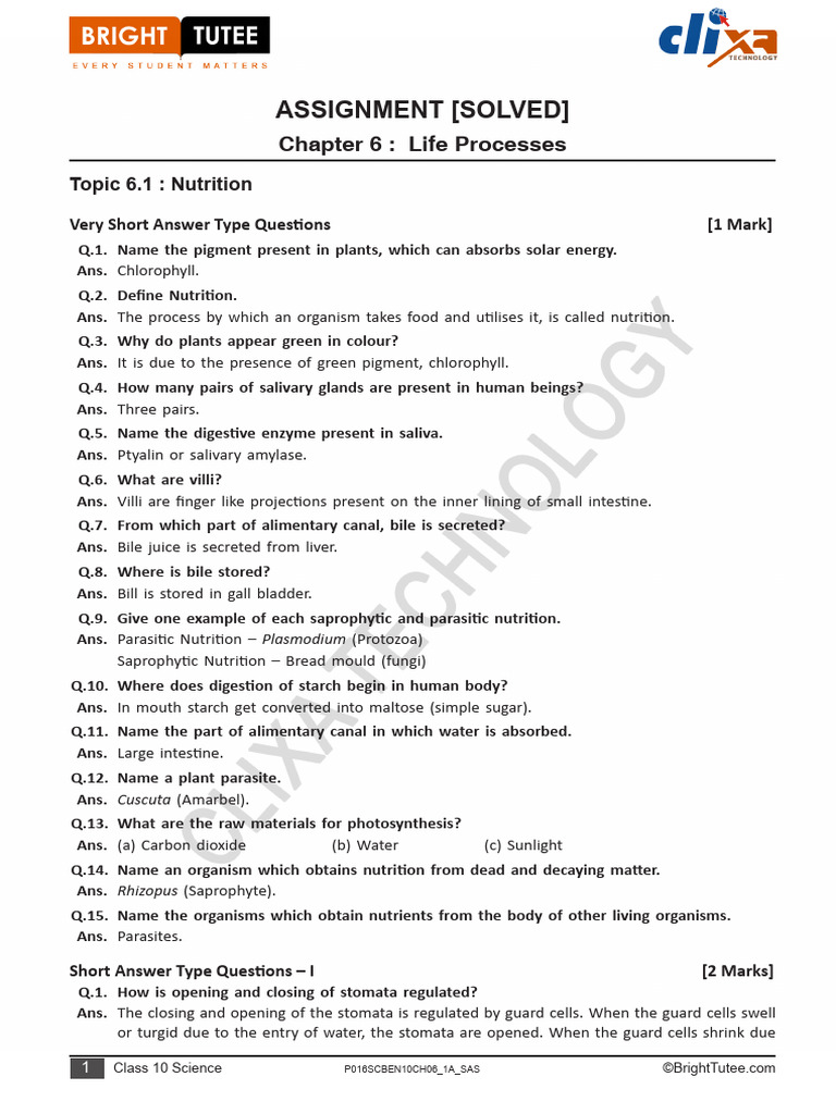 Nutrition Class 10 QnA | PDF
