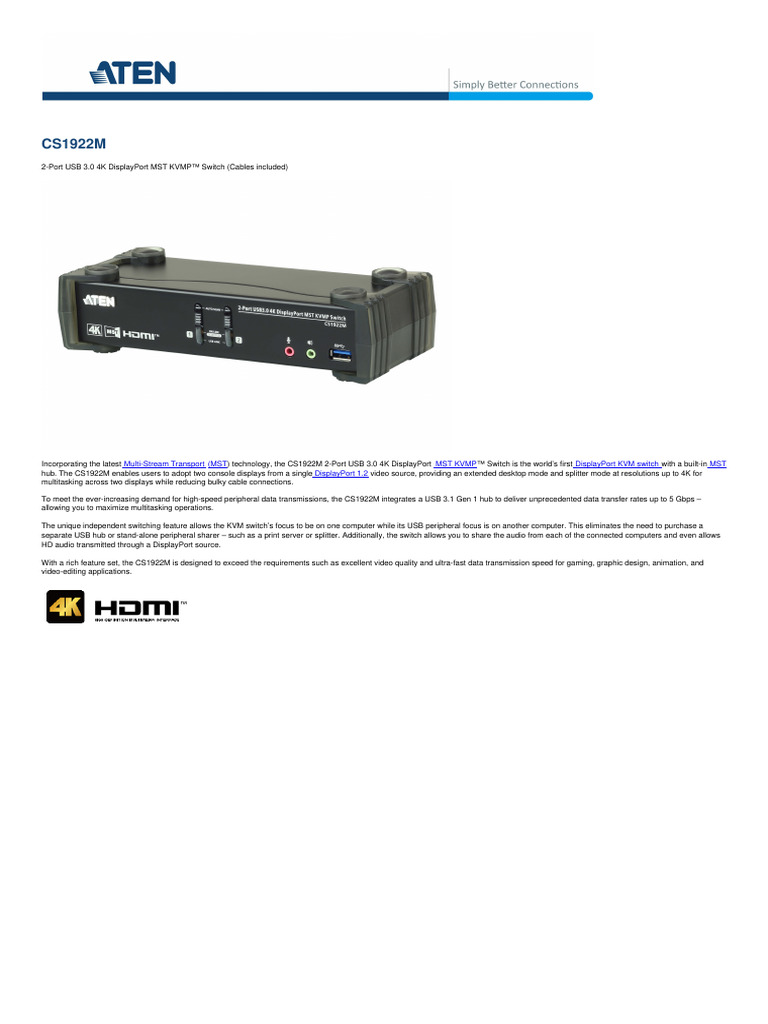Multi-Stream Transport (MST MST KVMP Displayport KVM Switch MST ...