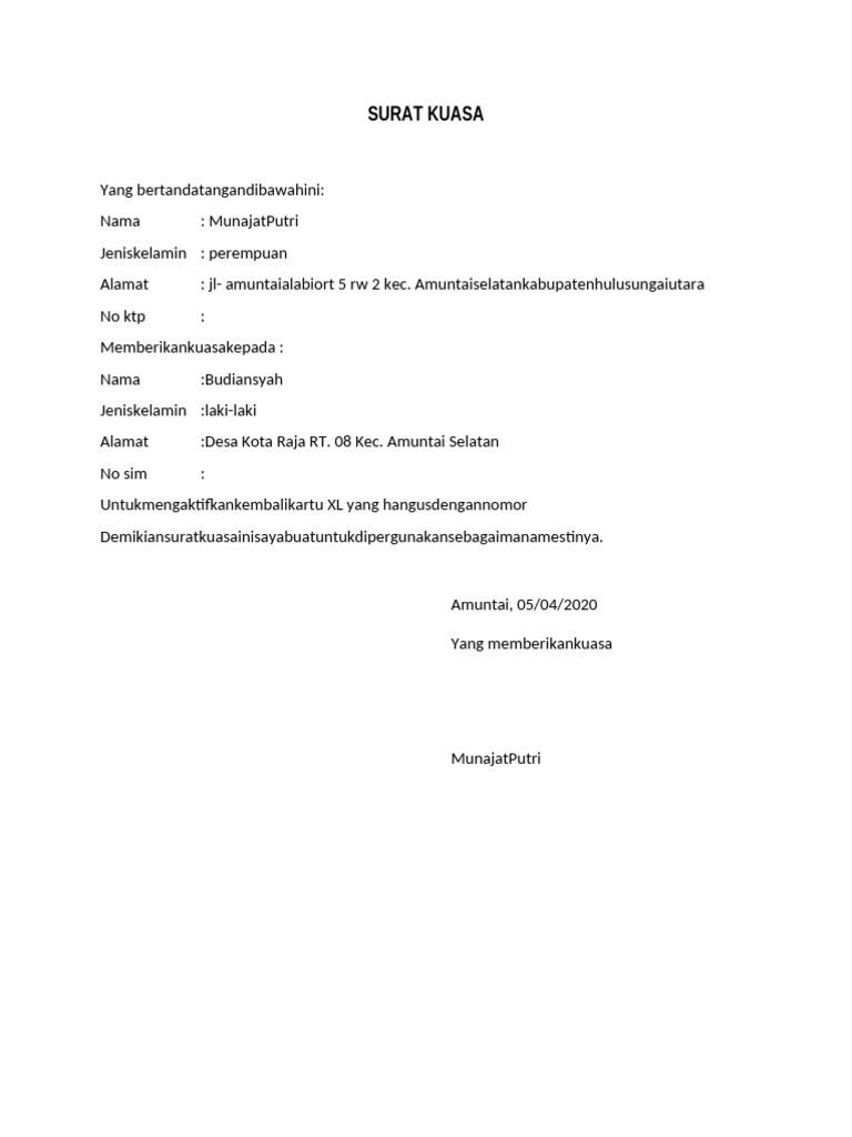 Surat Kuasa Xl | PDF