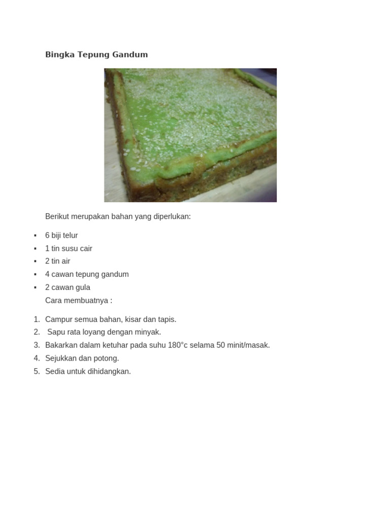 Bingka Tepung Gandum | PDF | Cooking, Food & Wine
