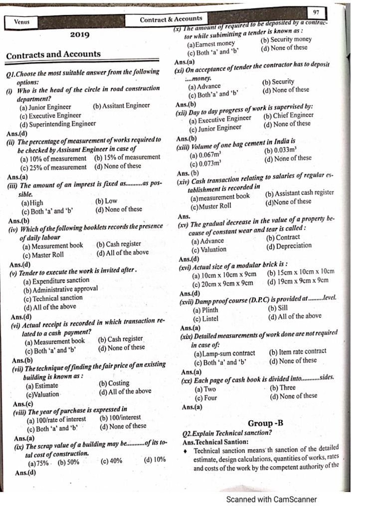 Contract & Account Question Bank(Venus), 6th Sem (CIVIL) | PDF