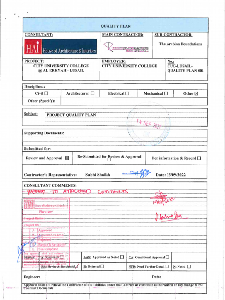 A068 - Quality Plan 001 | PDF
