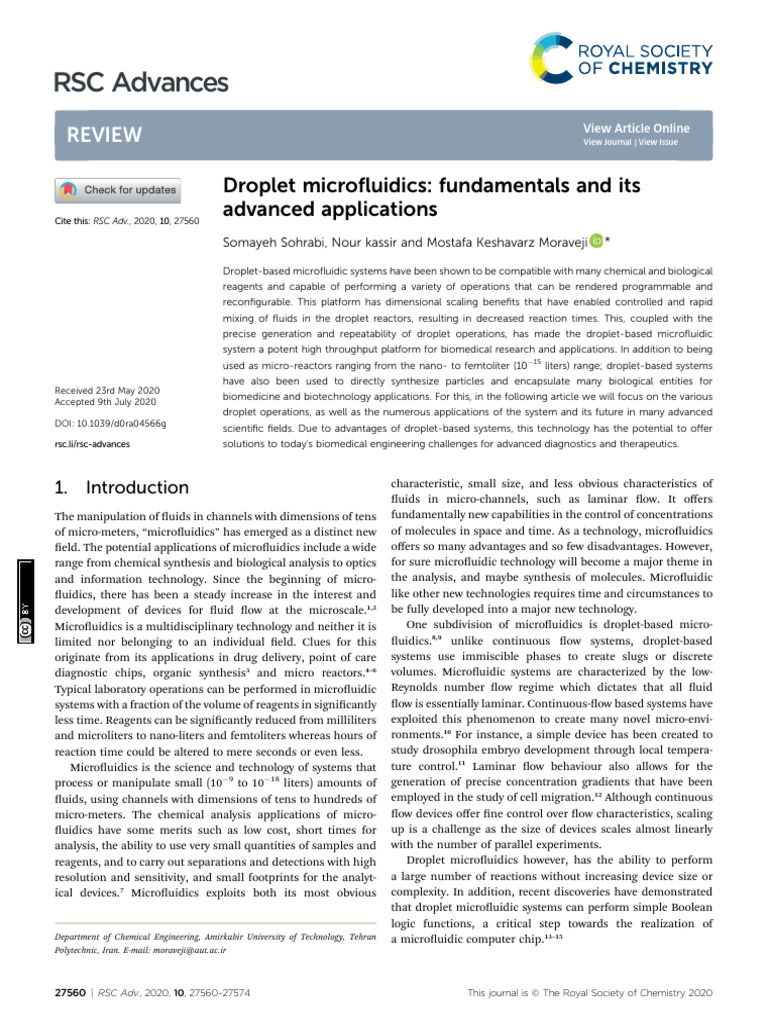 Retracted Article Droplet Microfluidics Fundamentals and Its Advanced Applications | PDF