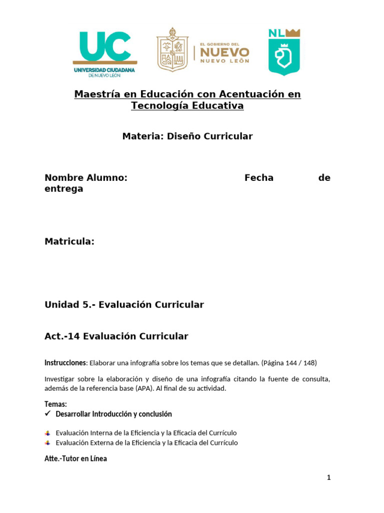 Act. - 14 U5 Evaluacion Curricular | PDF
