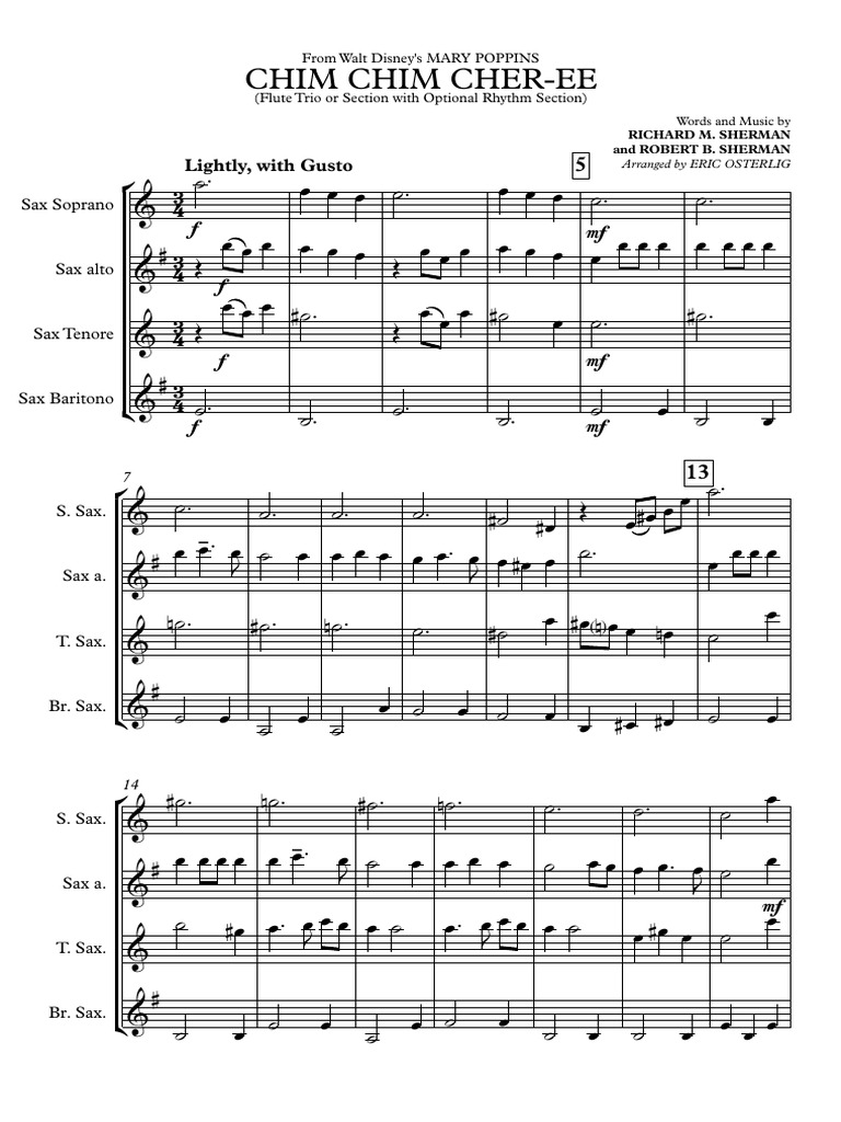 CHIM CHIM CHER-EE - Sax Quartet - Partitura e Parti | PDF