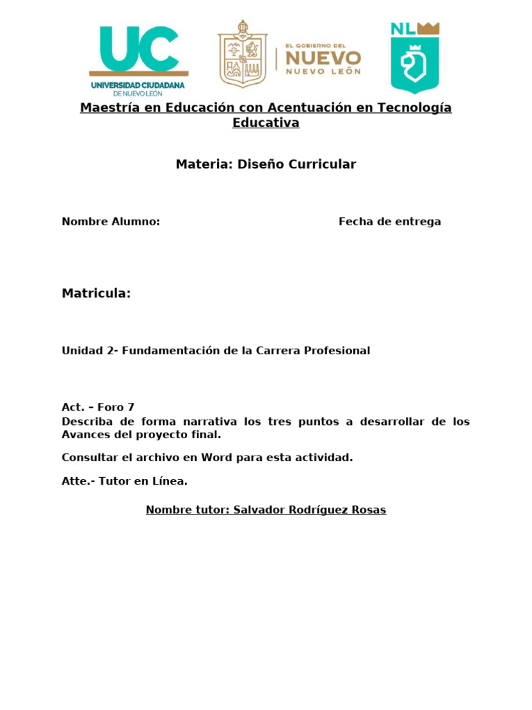 Act.-7 Foro Avances PF. Formato Diseño | PDF