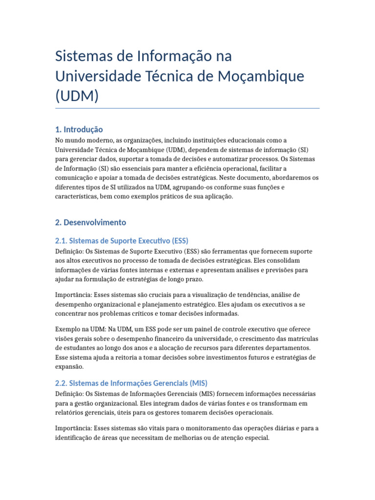 Sistemas de Informacao UDM | PDF