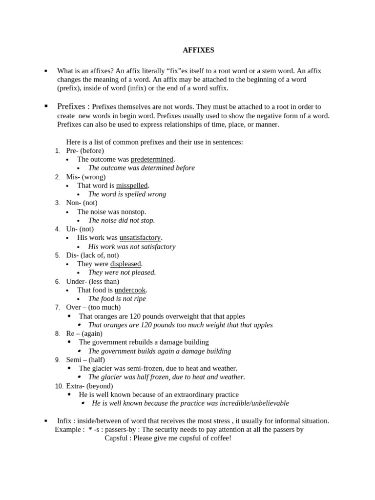 AFFIXES (Prefix, Infix) | PDF