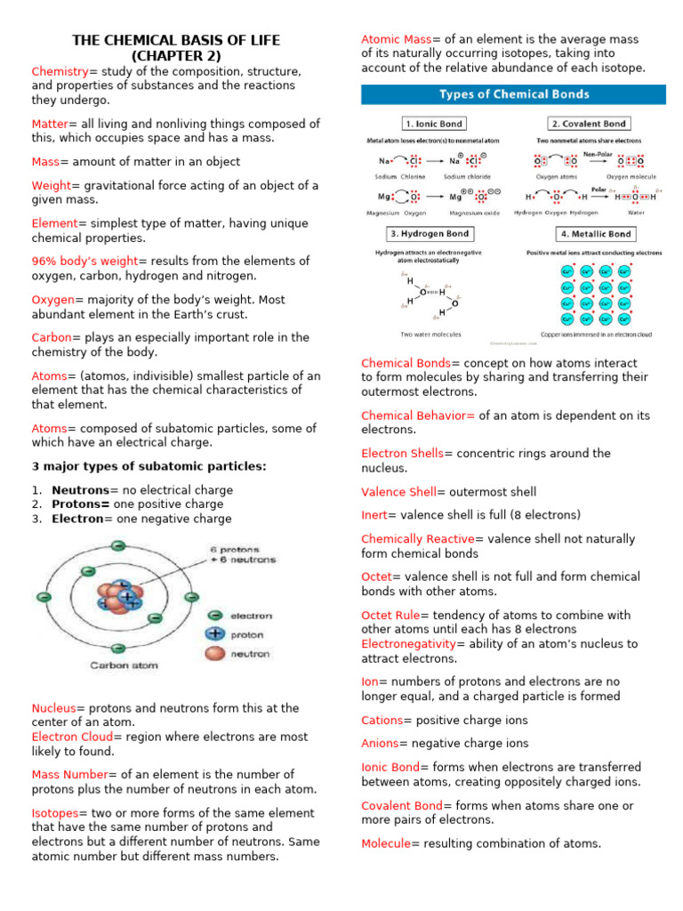 Chapter 2 Chemical Basis of Life | PDF | Chemistry | Technology ...