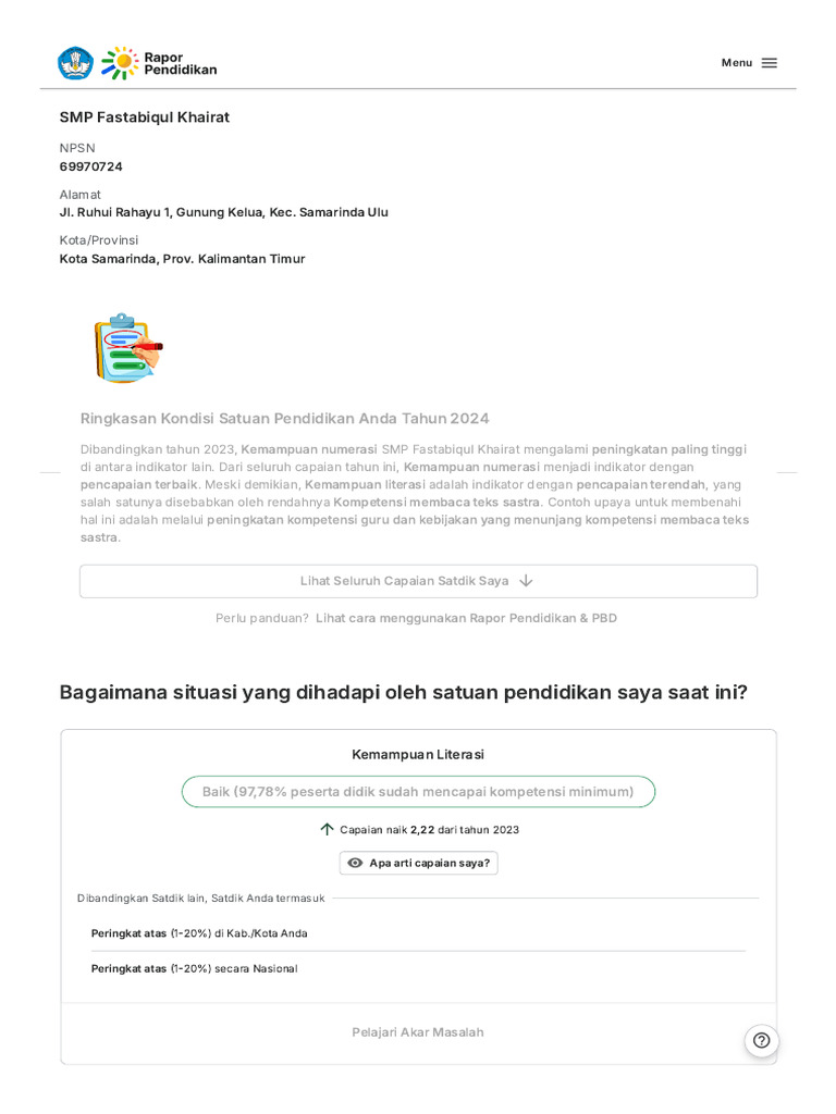 Rapor Pendidikan - Tahun 2024 | PDF