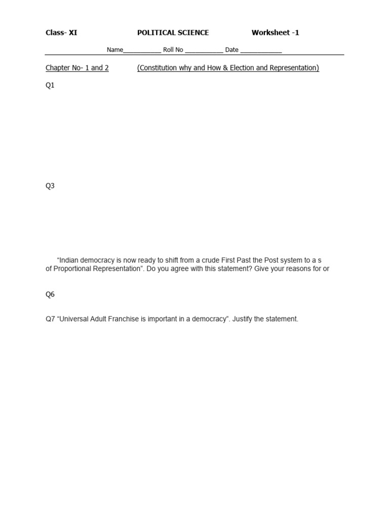 Worksheet 1 Political Science | PDF | Law