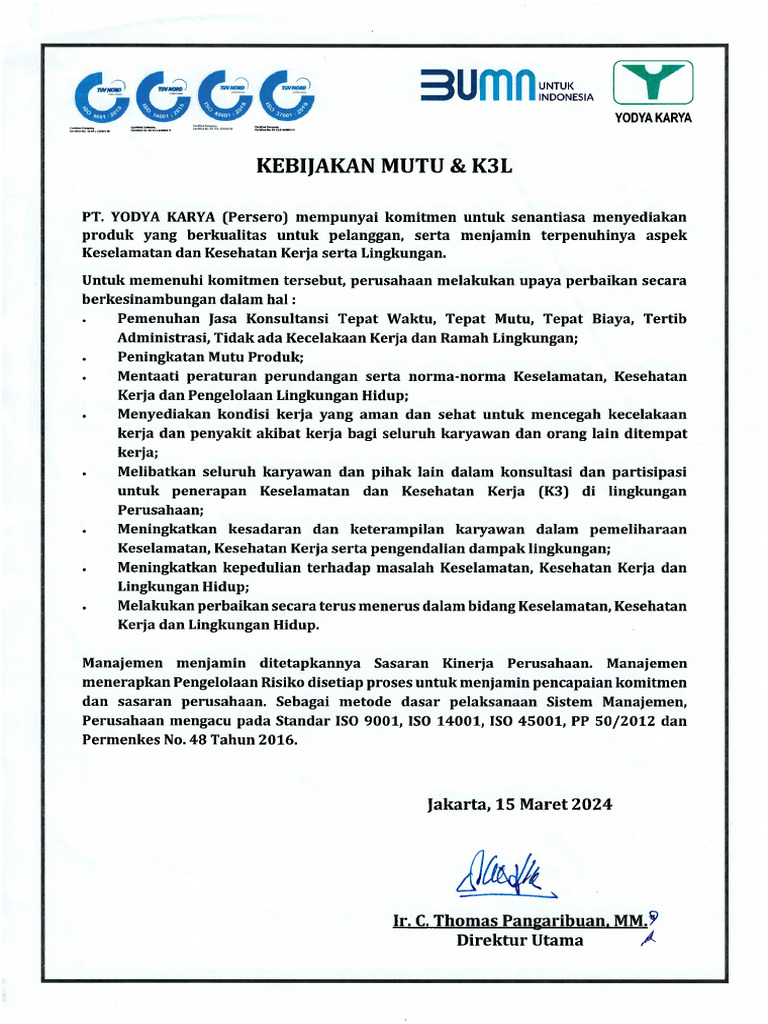 Kebijakan Mutu & K3L | PDF
