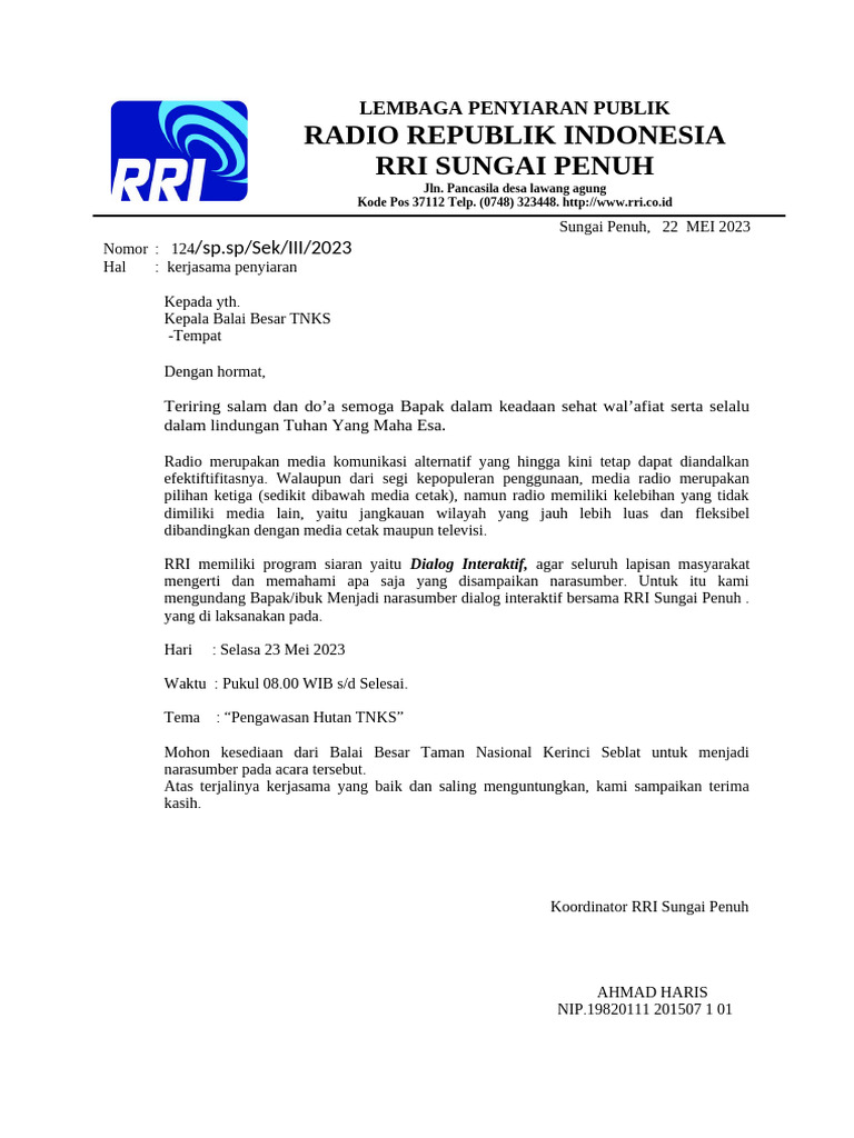 UNDANGAN DIALOG RRI | PDF