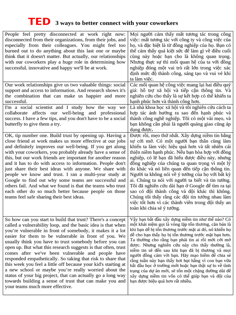 TED 3 Ways To Better Connect With Your Coworkers | PDF | Vietnam