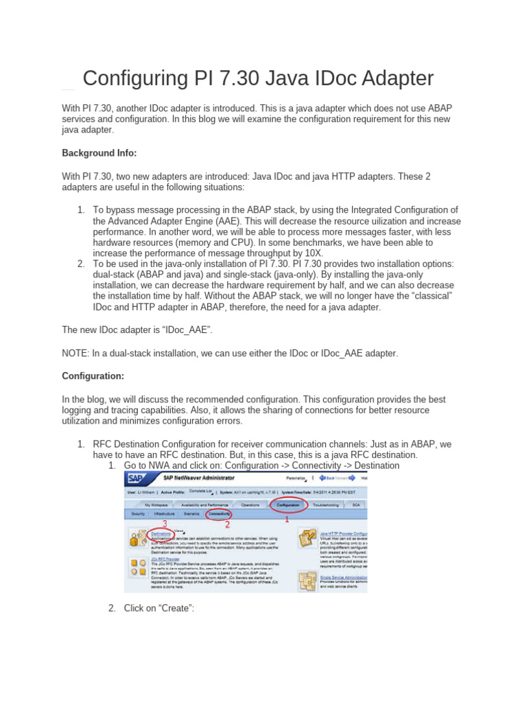 Configuring PI 7.30 Java IDoc Adapter | PDF