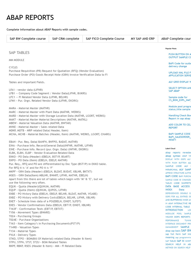 Abap Reports - Sap Tables | PDF