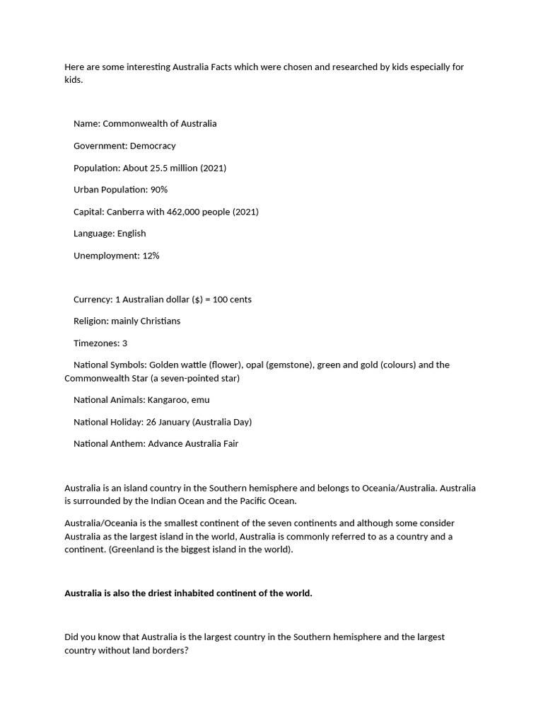 Australia Facts | PDF