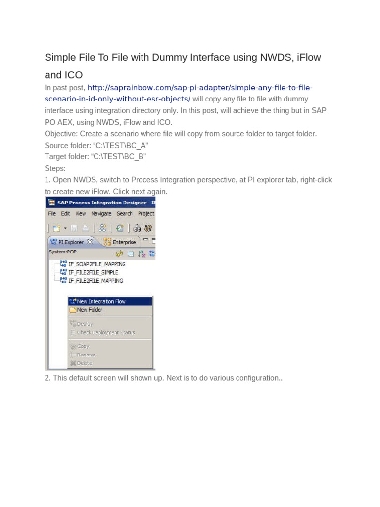 Simple File To File With Dummy Interface Using NWDS, Iflow and ICO | PDF
