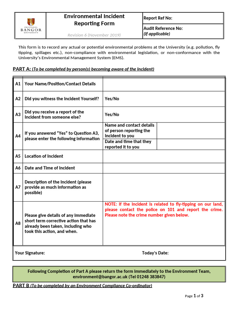 Sample Environmental Incident Form For Academe | PDF