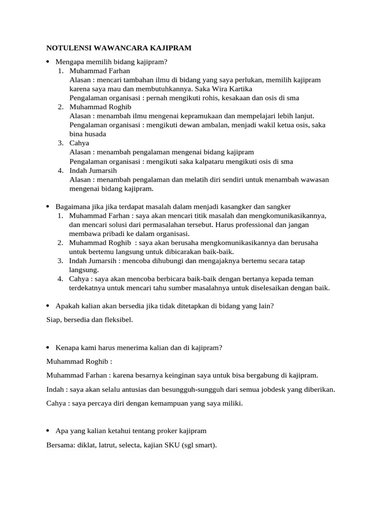 Notulensi Wawancara Kajipram | PDF