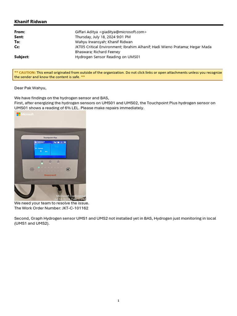 Hydrogen Sensor On The UMS01 & UMS02 | PDF