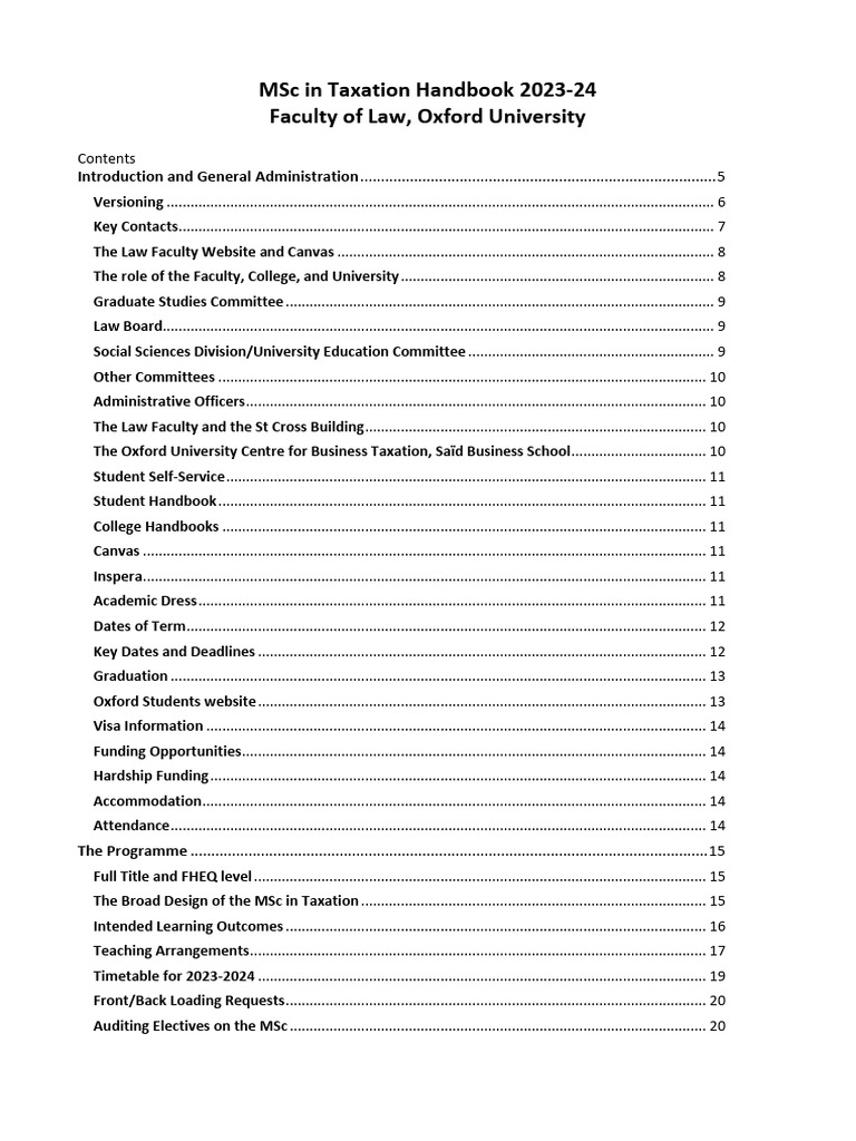 MSC in Taxation Handbook 2023-24 Final | PDF
