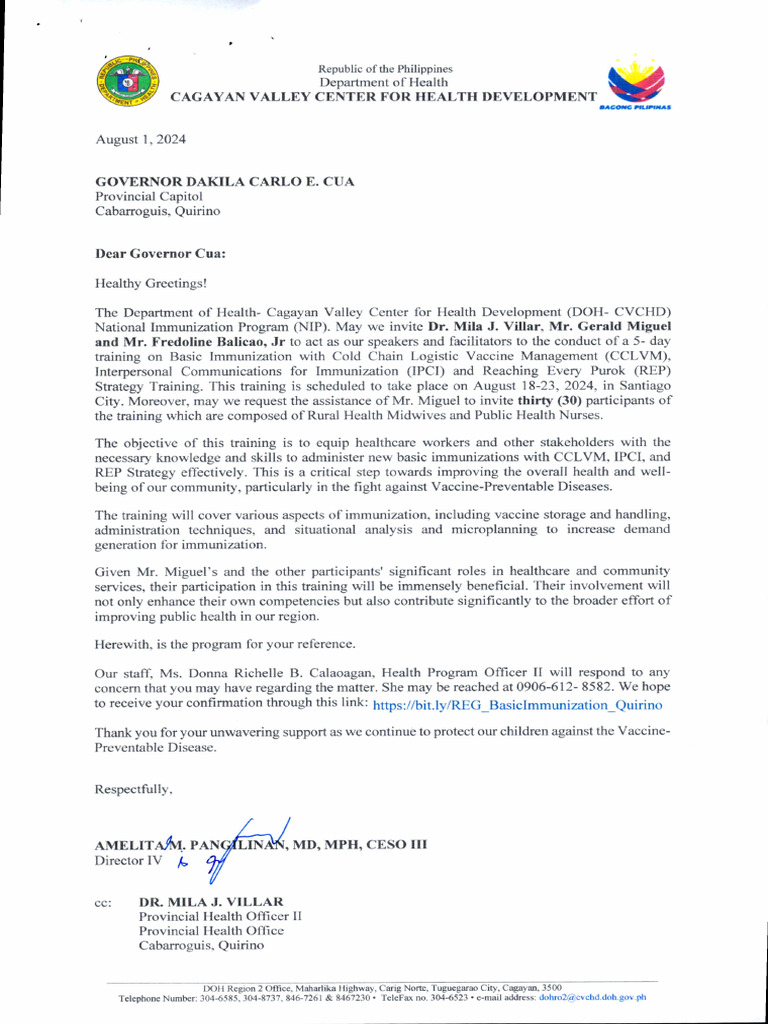 RVOC - Gov. Quirino-Invitation Letter To The Basic Immunization ...