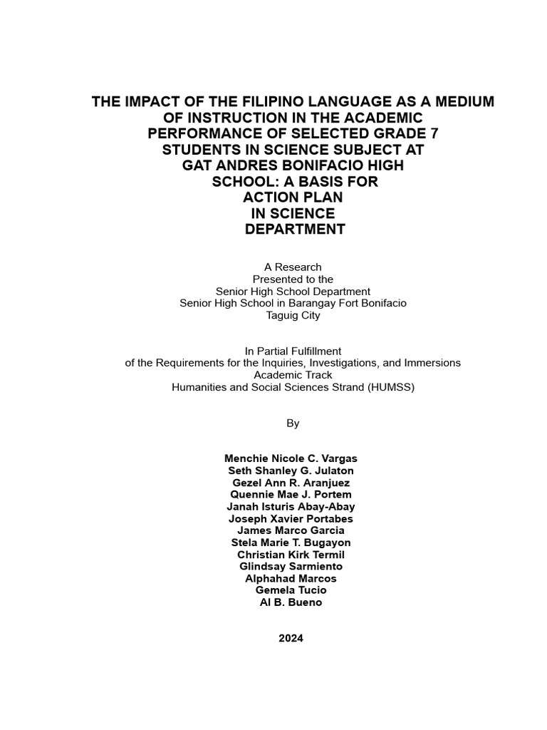 The Impact of The Filipino Language As A Medium of Instruction in The ...