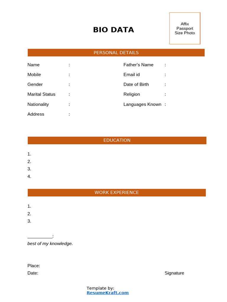 Bio Data Format 7 | PDF