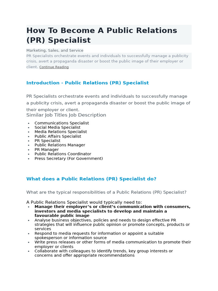 How To Become A Public Relations | PDF | Public Relations | Career & Growth