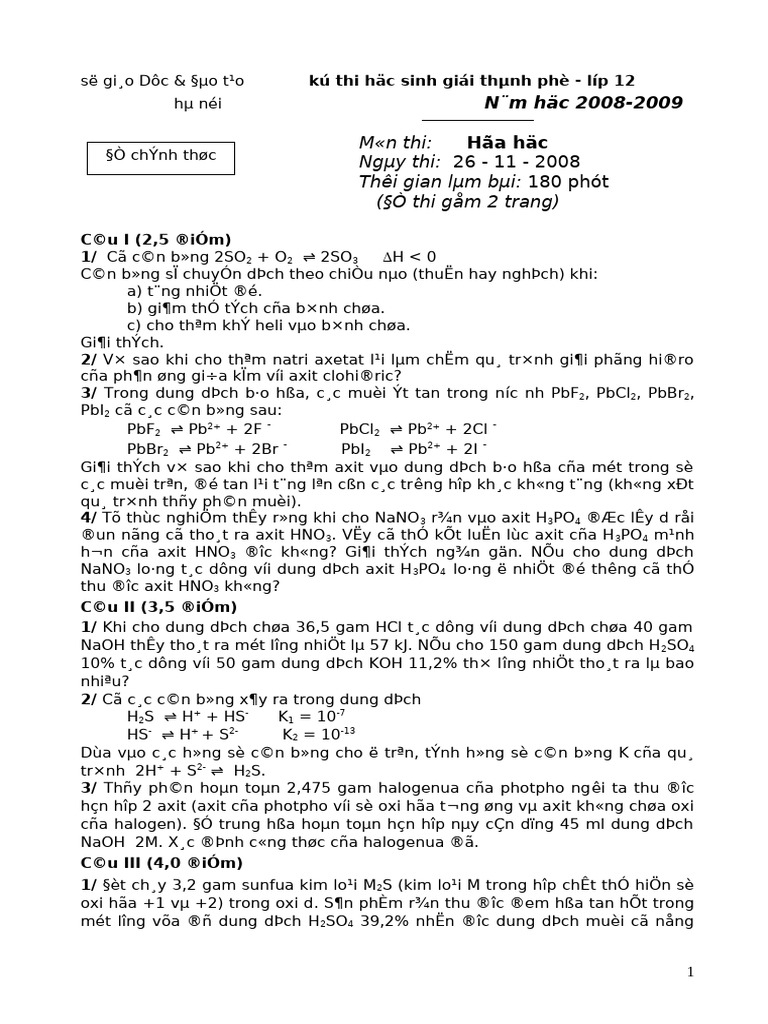 De Thi HSG Hoa 12 Thanh Pho HN 2008 2009 Vong 1 | PDF