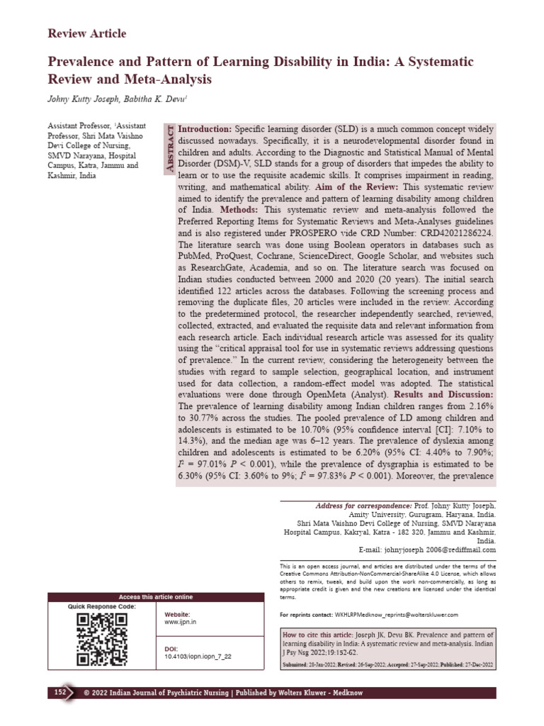 Prevalence and Pattern of Learning Disability In.11 | PDF