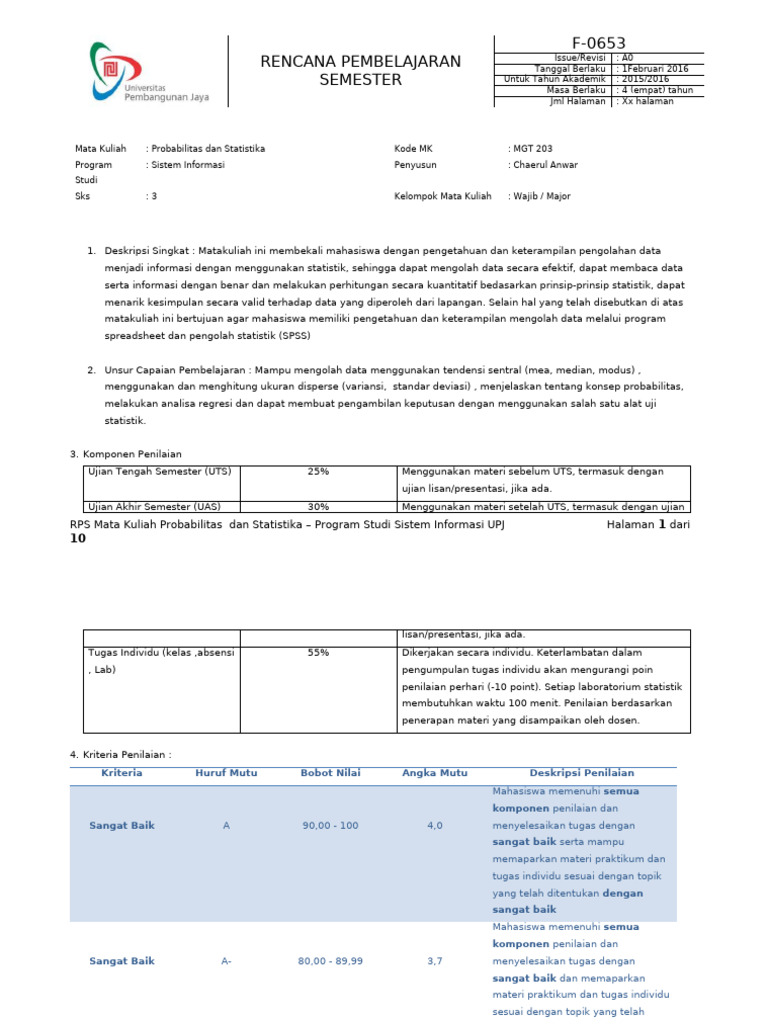 RPS INF207 RPS Statistika Dan Probabilitas | PDF