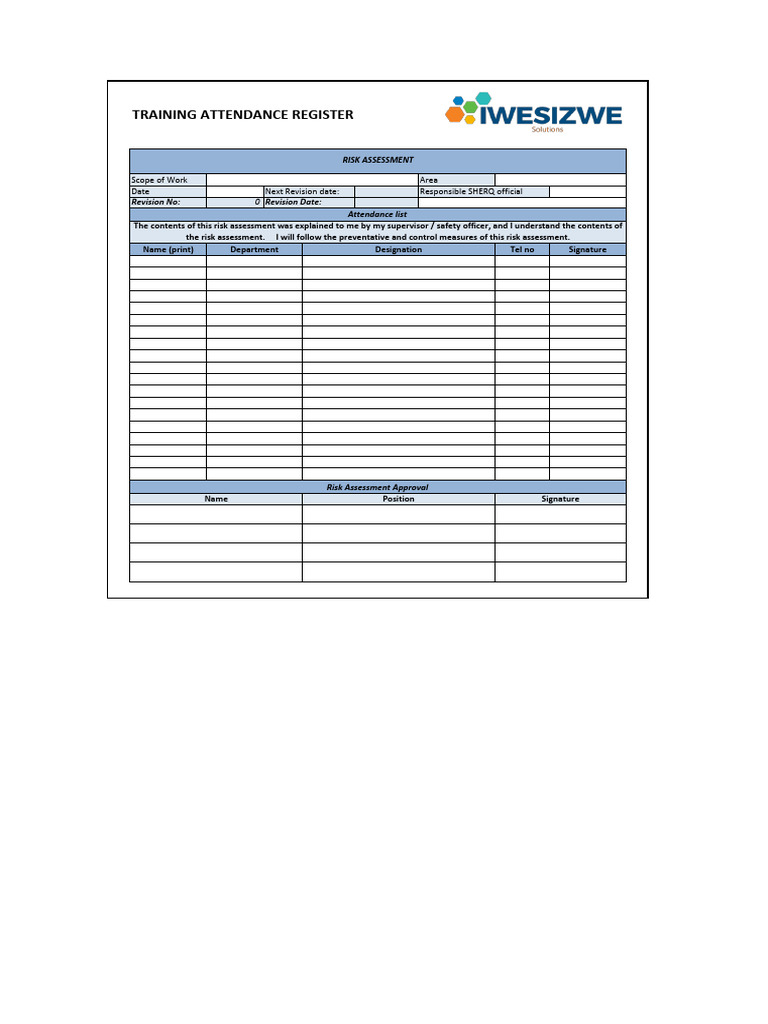 Baseline Risk Assessment & Training Register - Rev 1 | PDF