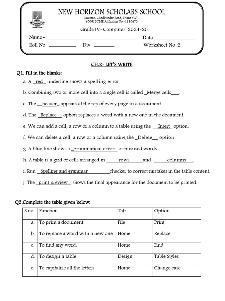 GRADE 4-COMP CH2 WORKSHHET NO.2 2024 Anskey Key | PDF | Software | Teaching Methods & Materials
