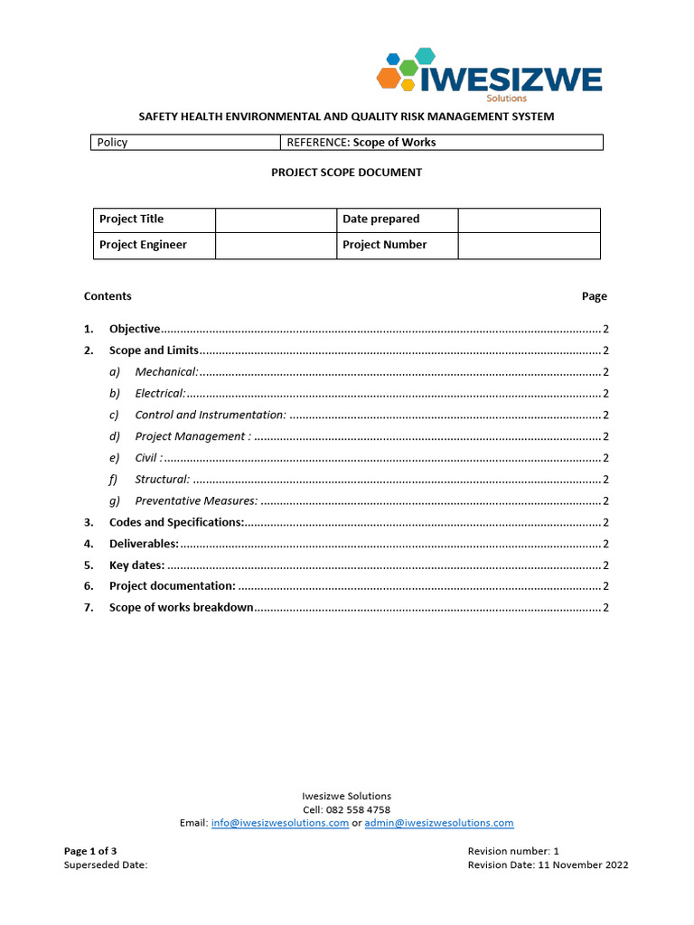IWE - SD - Scope of Works - Rev 1 | PDF