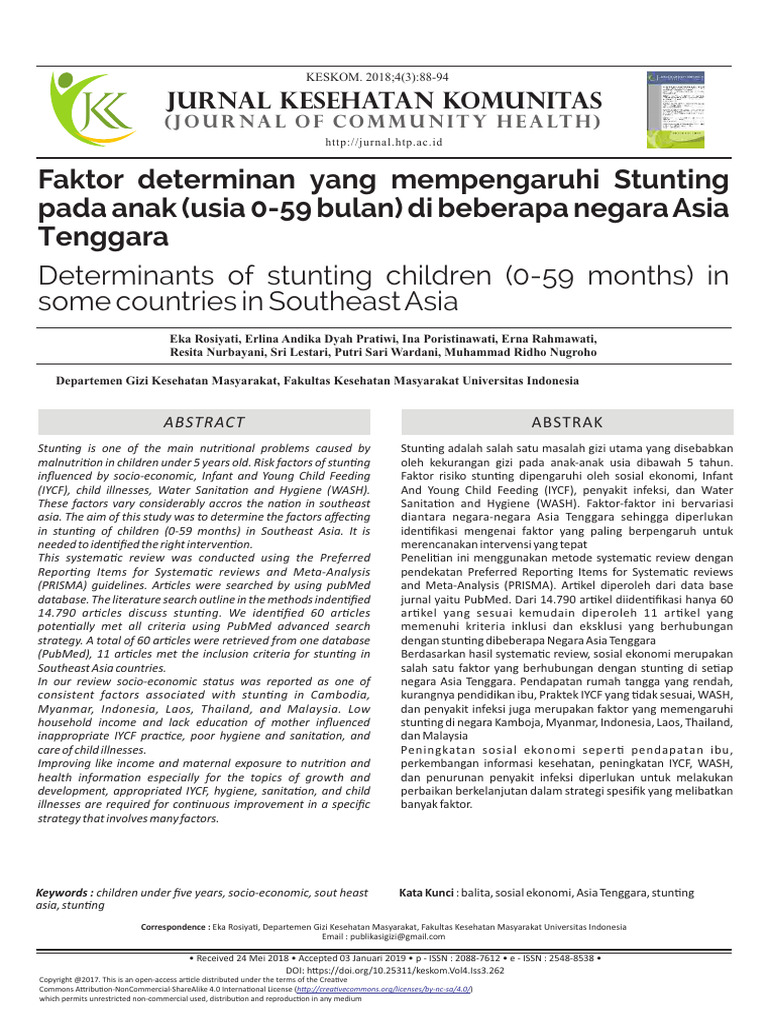 Determinants of Stunting Children (0-59 Months) in Some Countries in ...