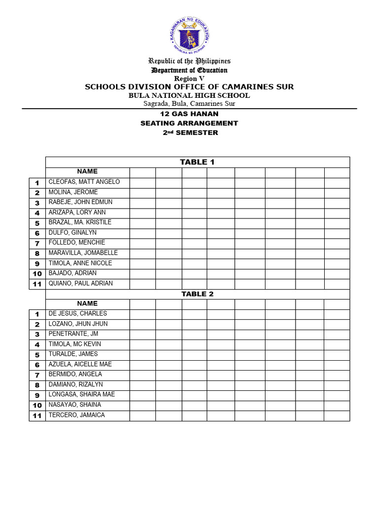 Seating Arrangement - School Uniform | PDF