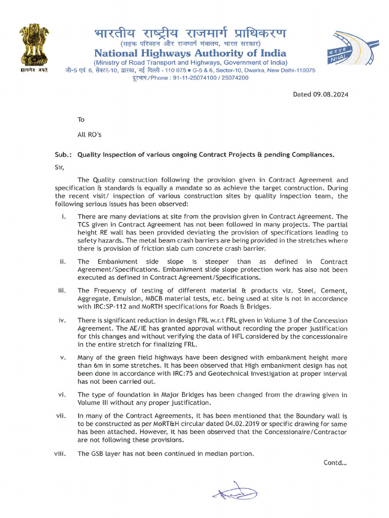 Quality Inspection of Various Ongoing Projects | PDF