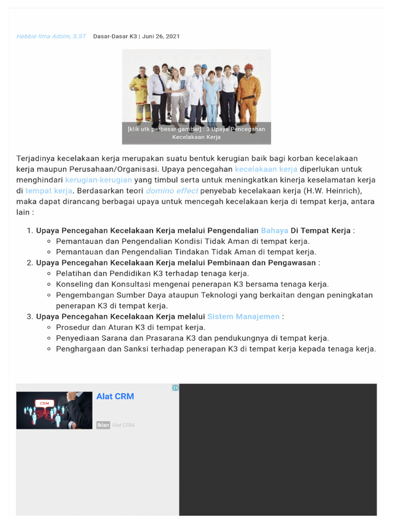 3 Upaya Pencegahan Kecelakaan Kerja - Manajemen K3 Umum | PDF