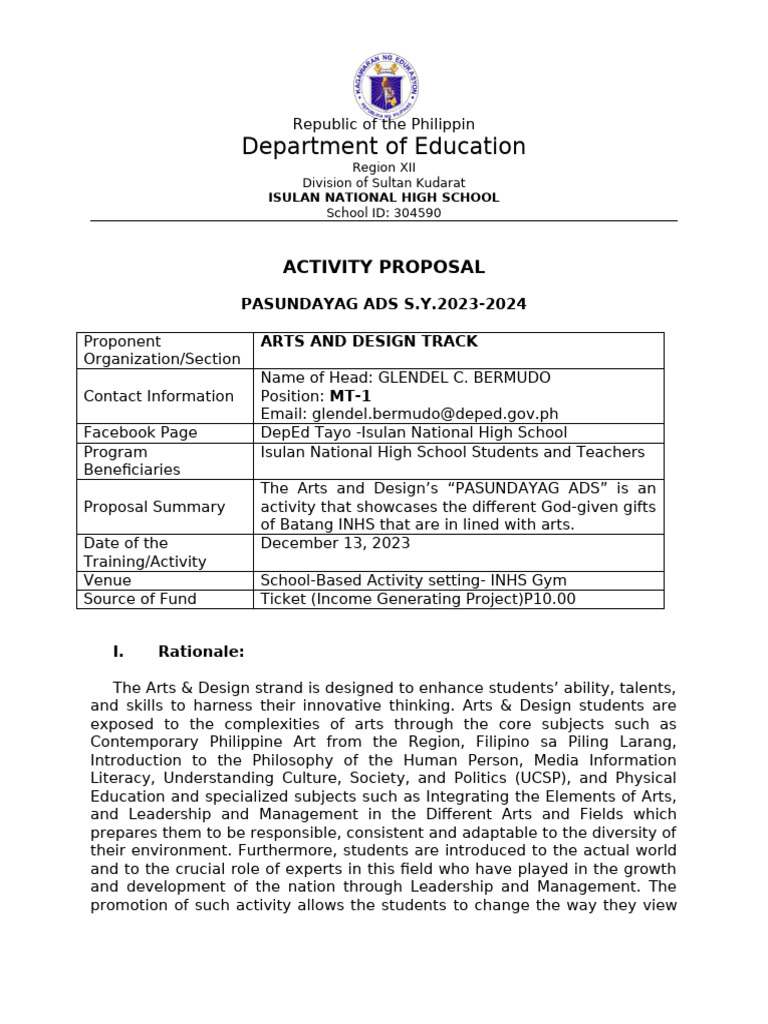 Arts and Design - Activity Proposal 3 | PDF