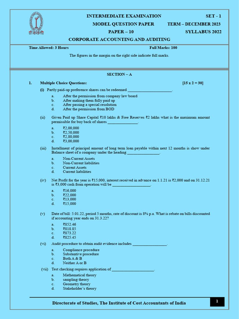 Paper10 Syl22 Dec23 Set1qns | PDF