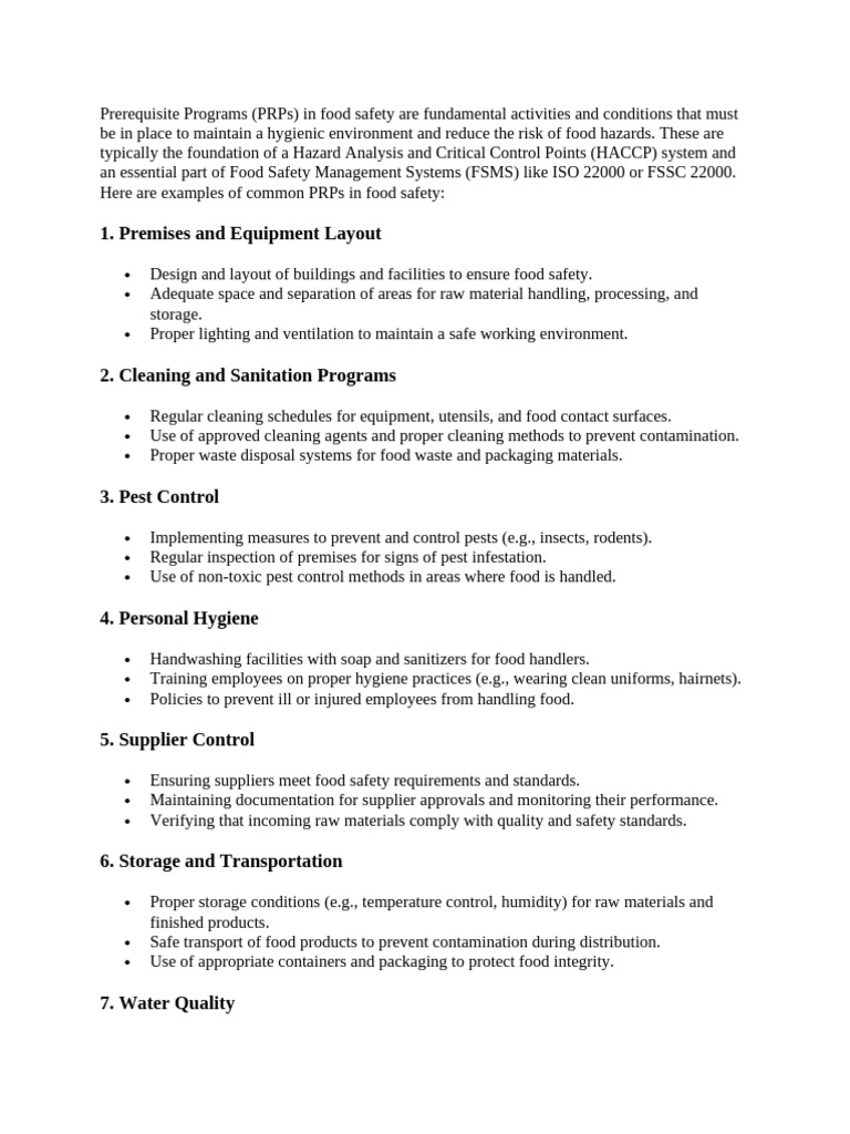 Examples of PRPs and OPRPs | PDF