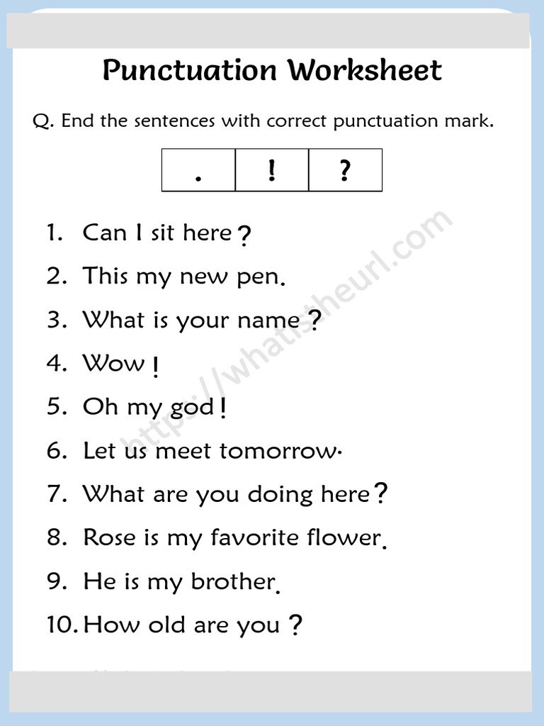 Punctuation Worksheet (Revision) | PDF