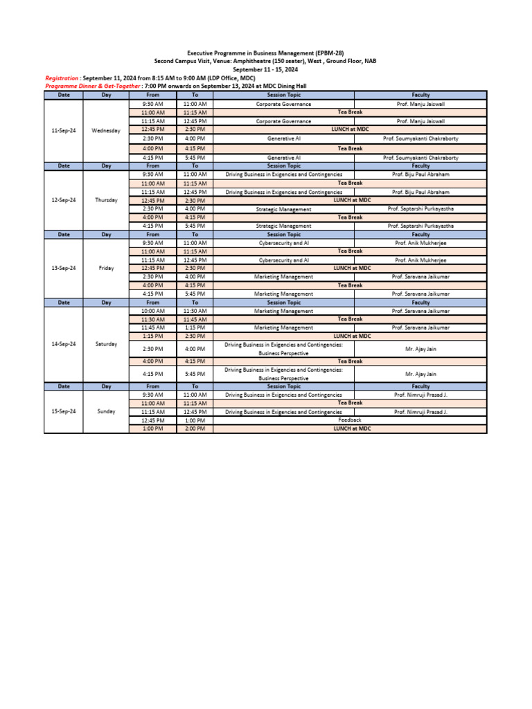 EPBM 28 - Second Campus Schedule | PDF