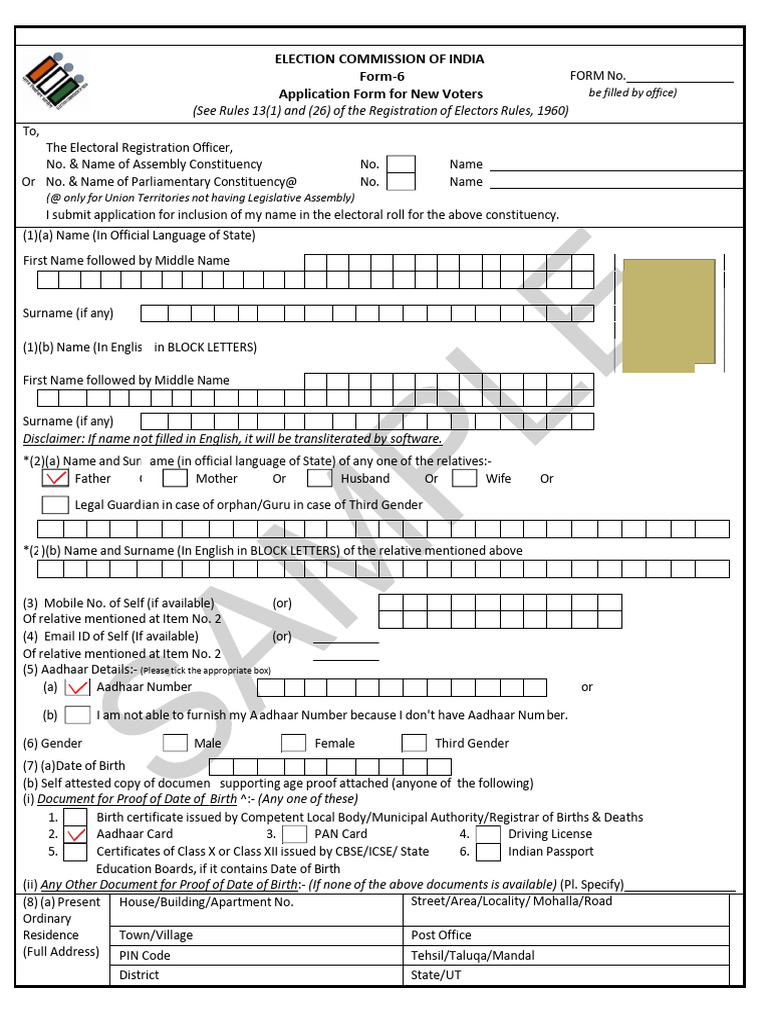 Application Form For New Voters | PDF