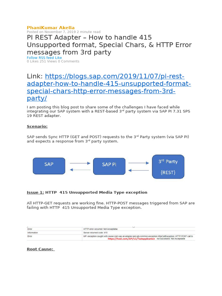PI REST Adapter - How To Handle 415 Unsupported Format, Special Chars, & HTTP Error Messages ...