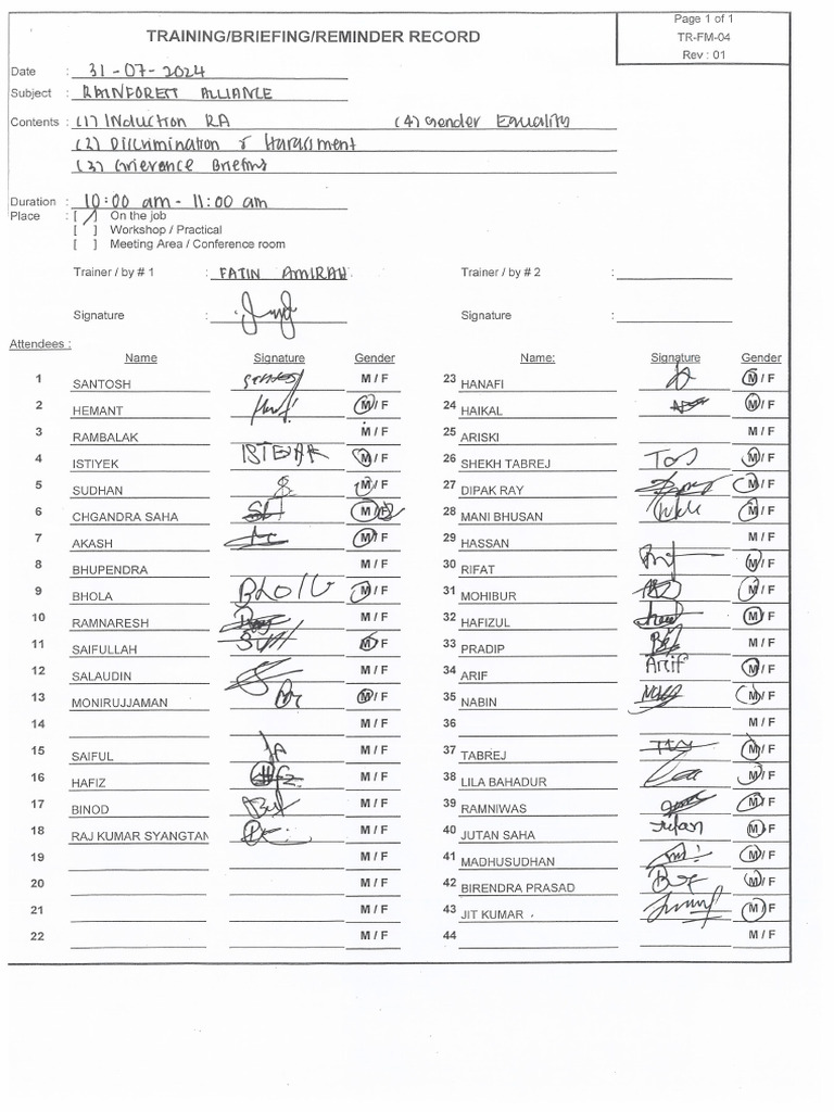 Training Record TMSB | PDF