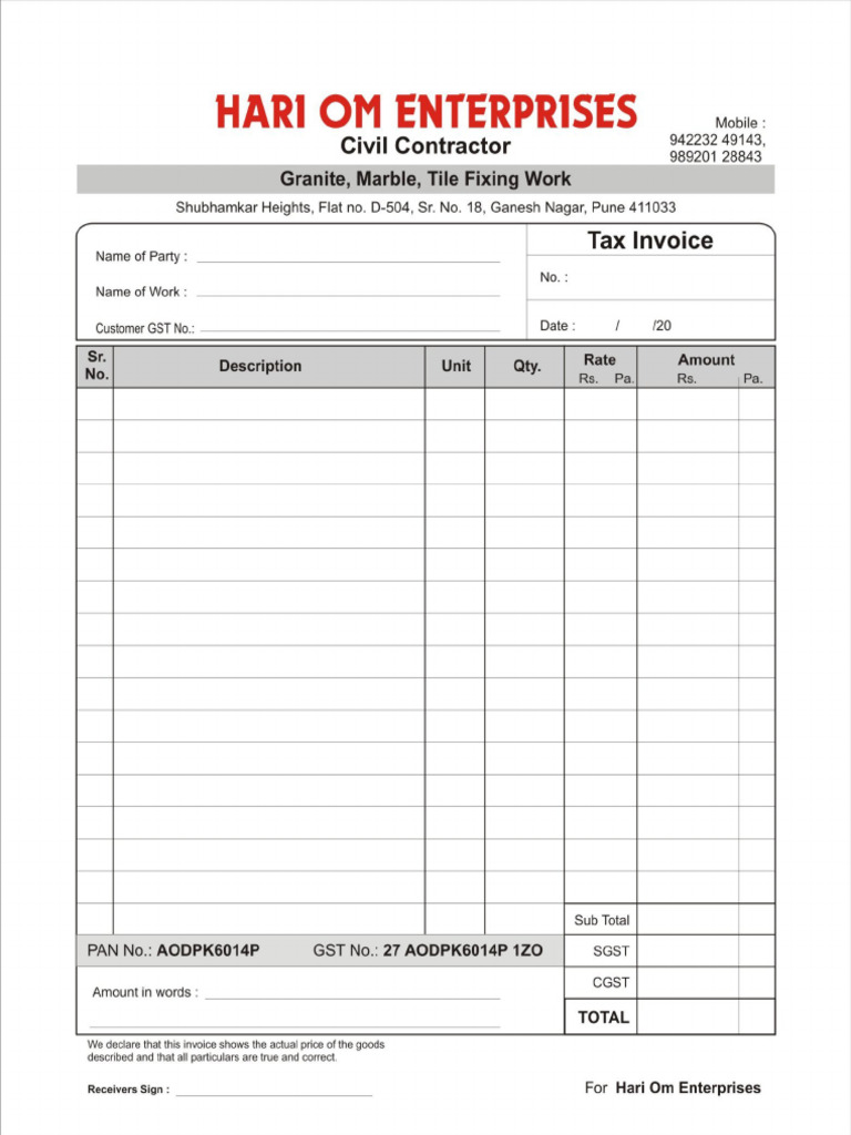 Hari Om Enterprises Tax Invoice | PDF