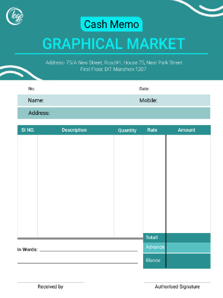 Cash Memo Template Design | PDF